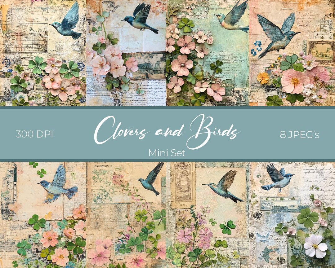 Clover and Birds Mini Scrapbook Pages Digital Paper Pack – Backgrounds ...