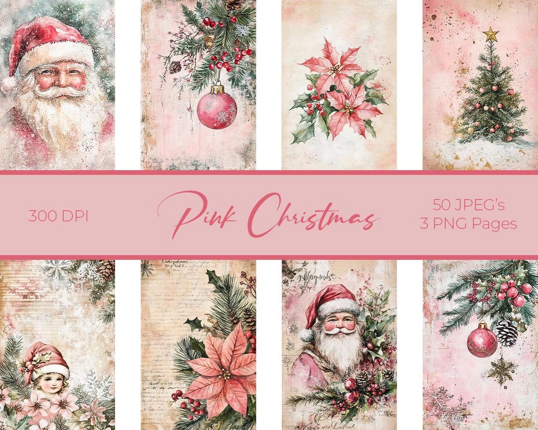 Pink Christmas Digital Paper Pack Holiday Backgrounds for Scrapbooking ...