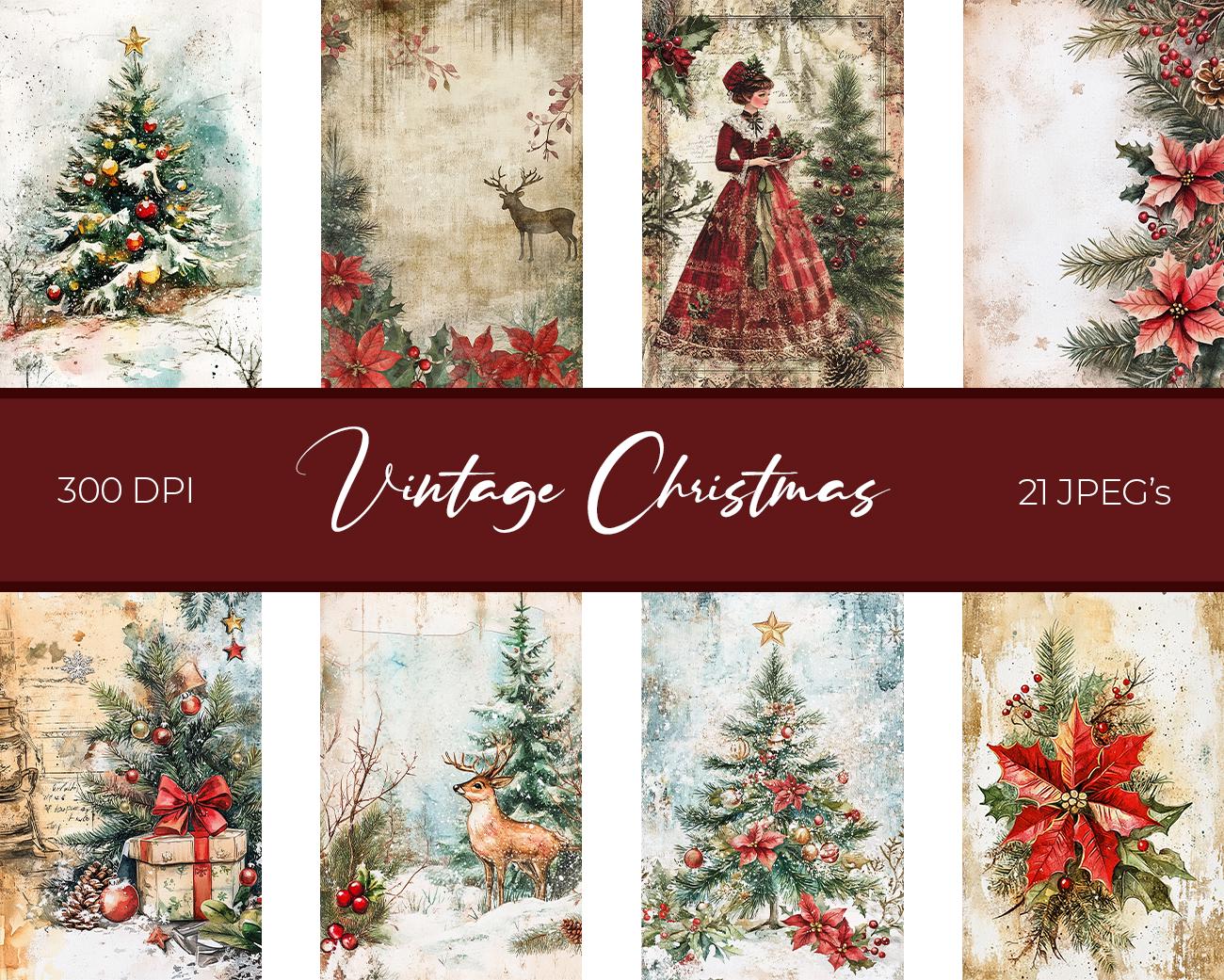 Vintage Christmas Digital Paper Pack Holiday Backgrounds for ...