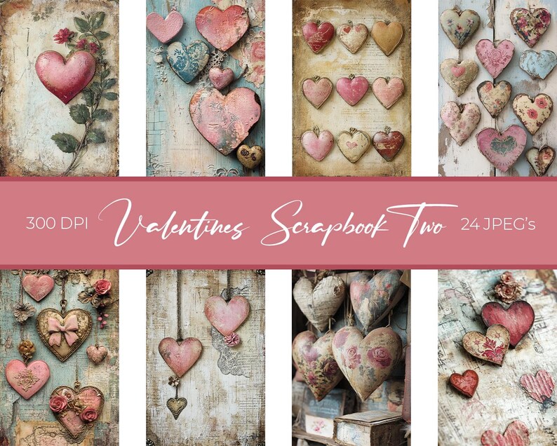 Vintage Valentine Scrapbook Pages TWO Digital Paper Pack – Backgrounds ...