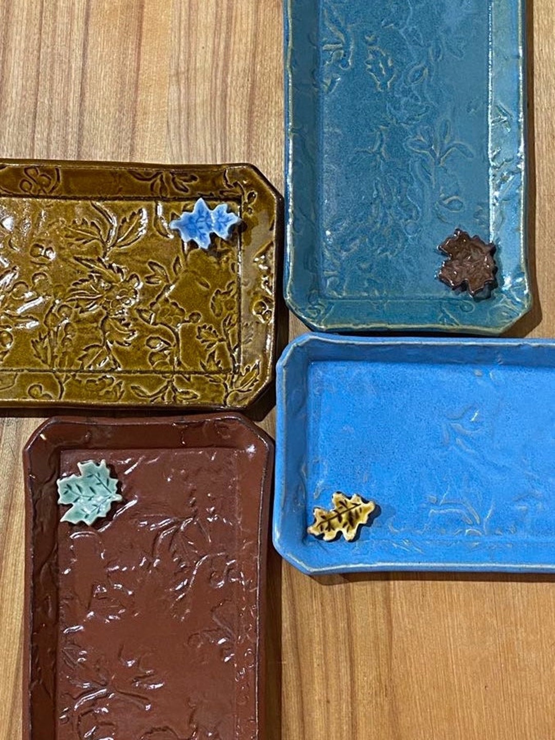 Embossed Trays With Original Leaf Pattern, Earth Tones, Handmade by ...