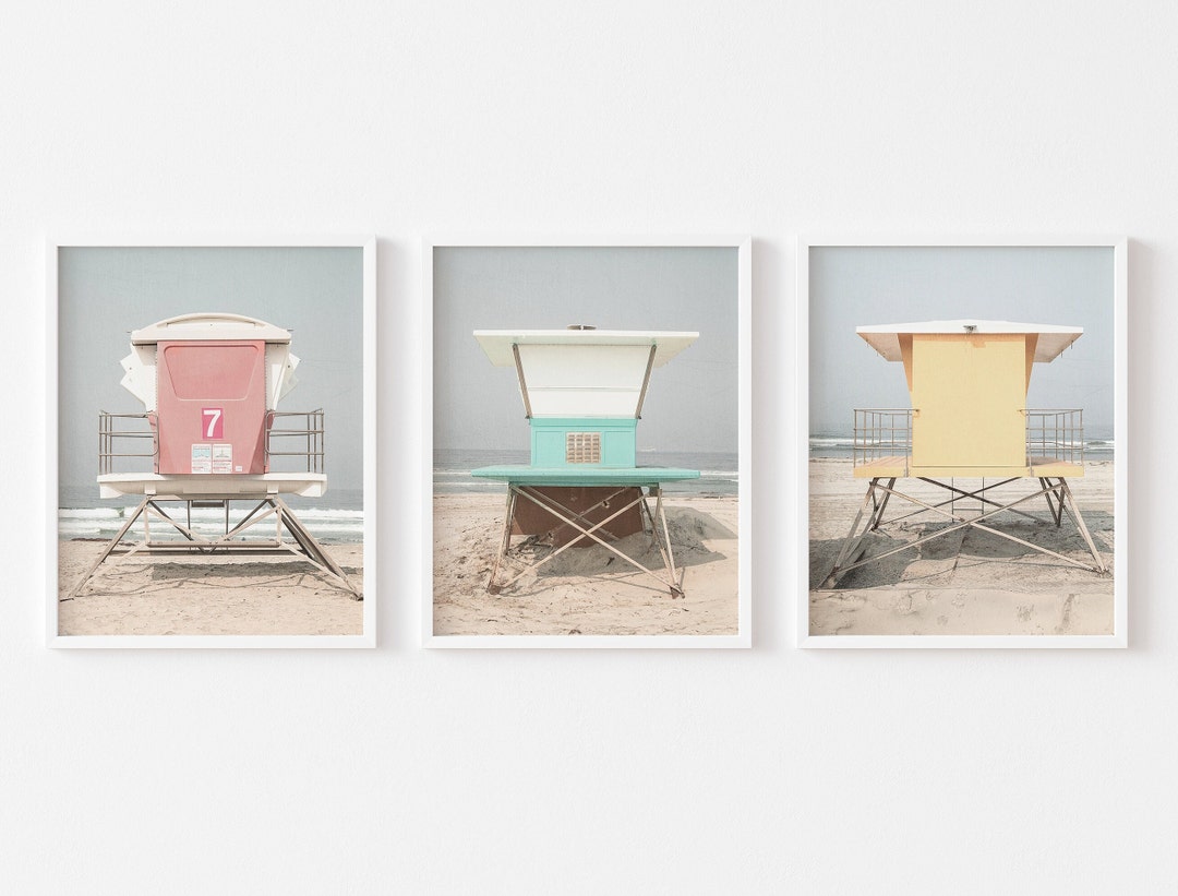 Beach Photography, Lifeguard Tower Print Set Coastal Surf Decor San ...
