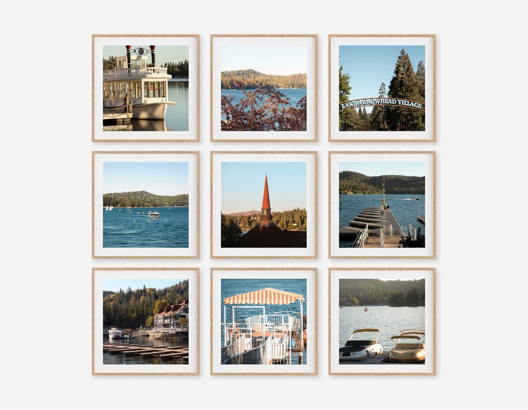 Lake Arrowhead Photography Print Set, Alpine Mountain Prints Boat Lake Arrowhead Village Summer ...