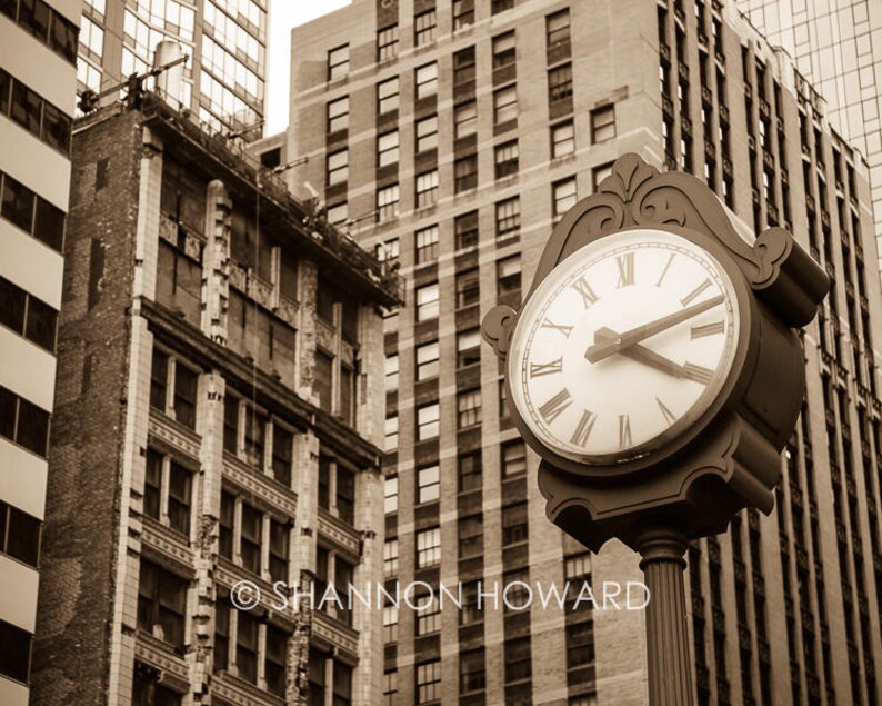 Sepia Chicago Photography Downtown Chicago Print Clock Canvas - Etsy
