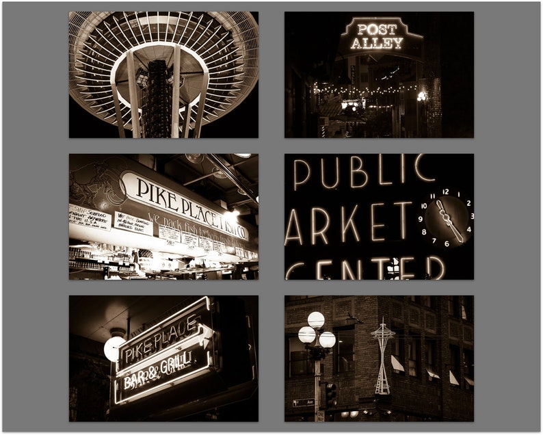 Seattle Photography, Seattle Print Set, City Wall Art, City Prints Pike ...