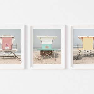 Beach Photography, Lifeguard Tower Print Set Coastal Surf Decor San ...