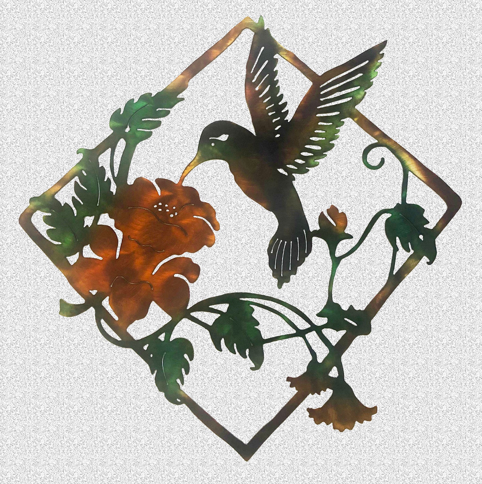 Hummingbird in Diagonal Frame Indoor or Outdoor Metal Wall Art - Etsy