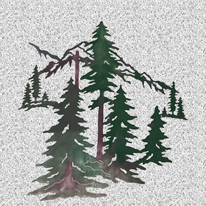 Pine Trees and Mountains Forest 9 Ft Wide Scene Metal Wall Art Home ...