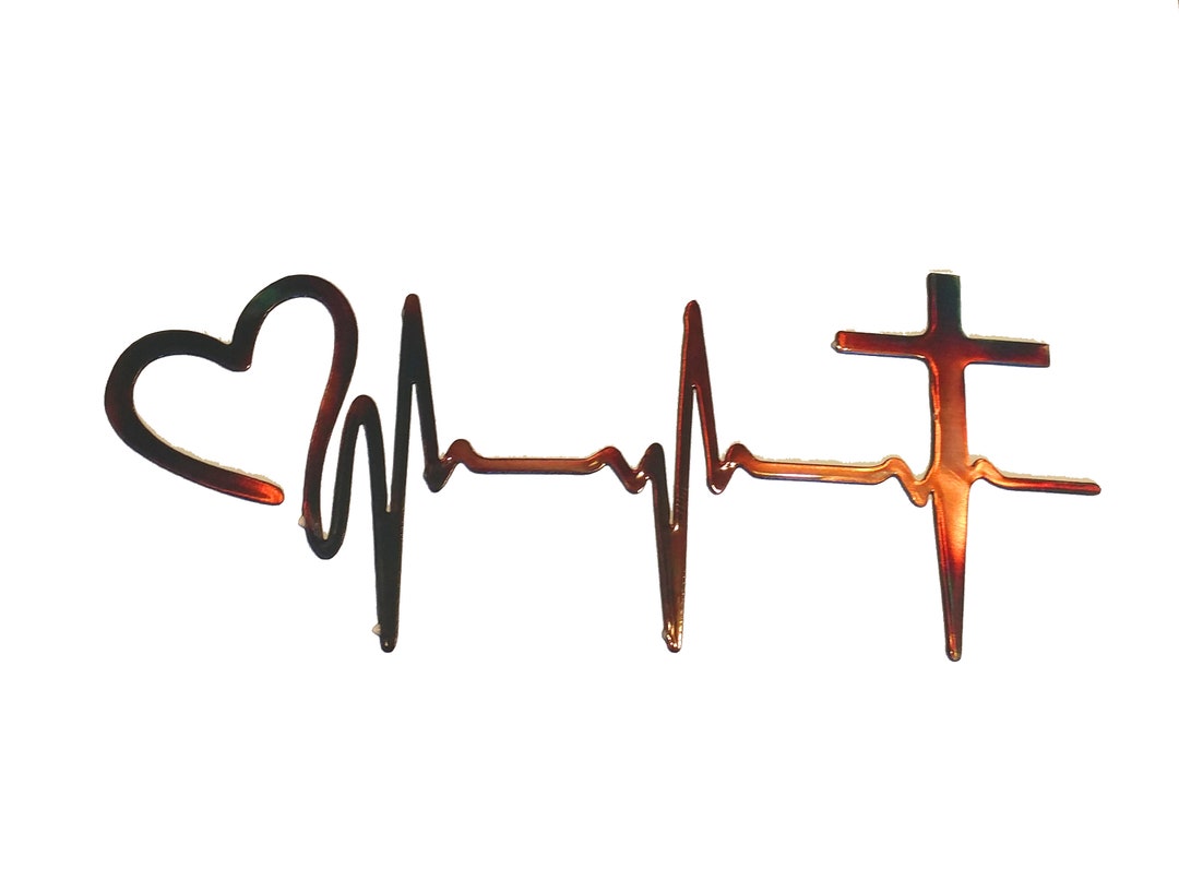 EKG Heartbeat Heart & Cross Plasma Cut Indoor or Outdoor Metal Art - Etsy