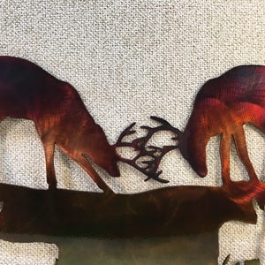 Whitetail Bucks Fighting on Crosscut Saw Metal Wall Art Deer Lodge ...
