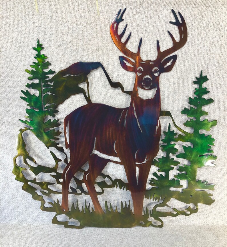 Whitetail Buck Deer & Mountain Wildlife Indoor Outdoor Plasma Cut Metal ...
