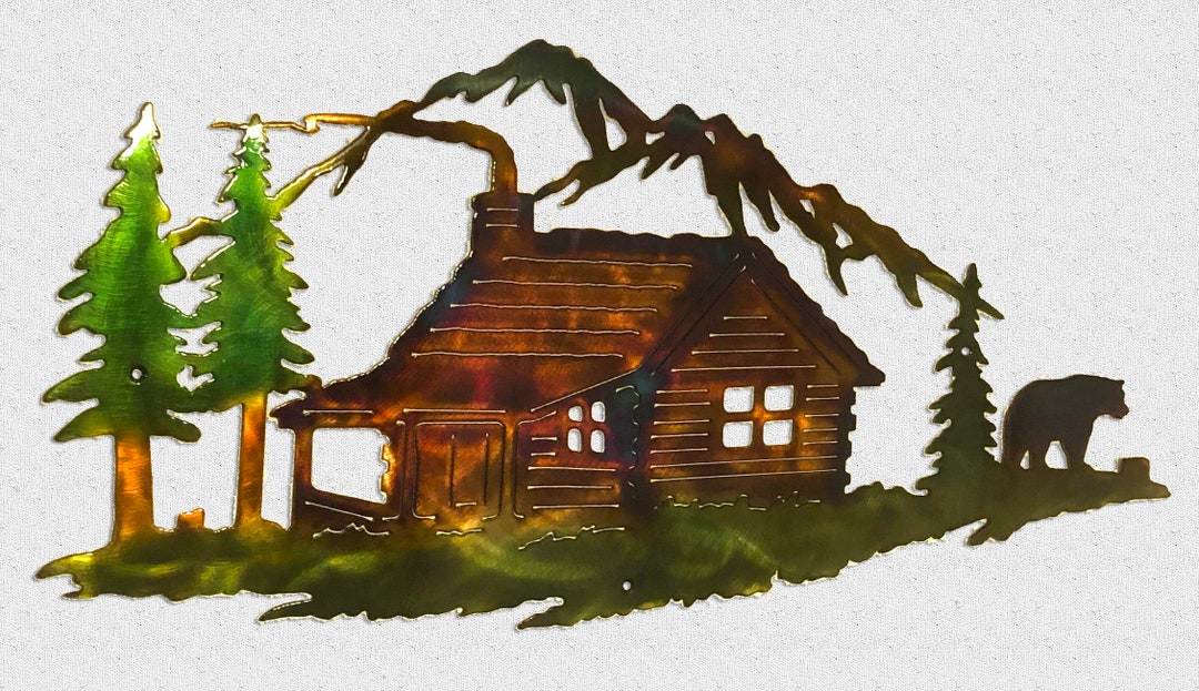 Mountain Cabin & Bear Indoor or Outdoor Wildlife Metal Wall Art - Etsy
