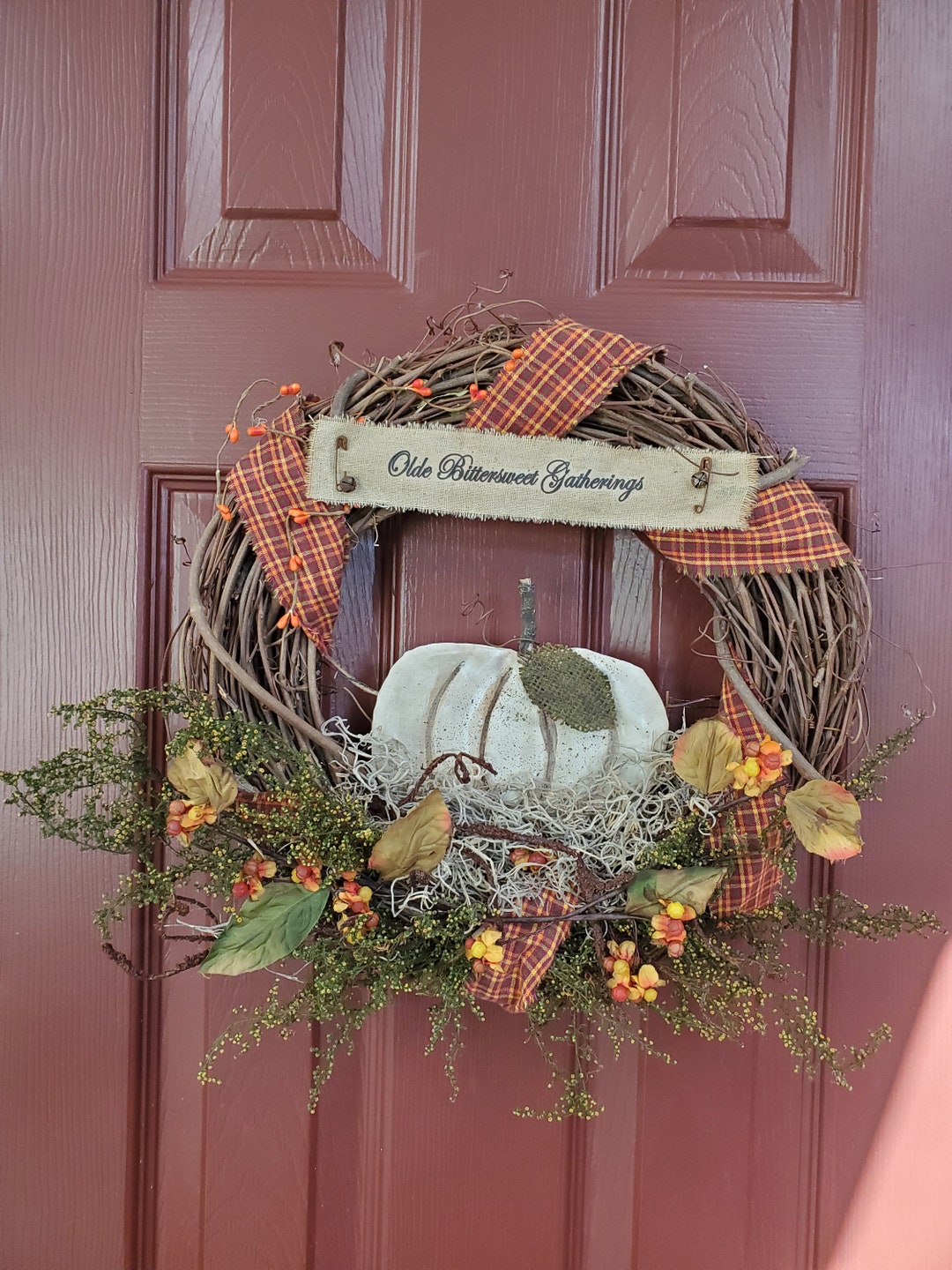 Primitive Fall/ Halloween Folk Art Country Wreath With Pumpkin olde ...