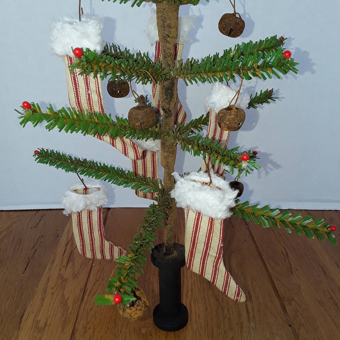 Primitive Christmas Faux Feather Tree With Red Ticking | Etsy