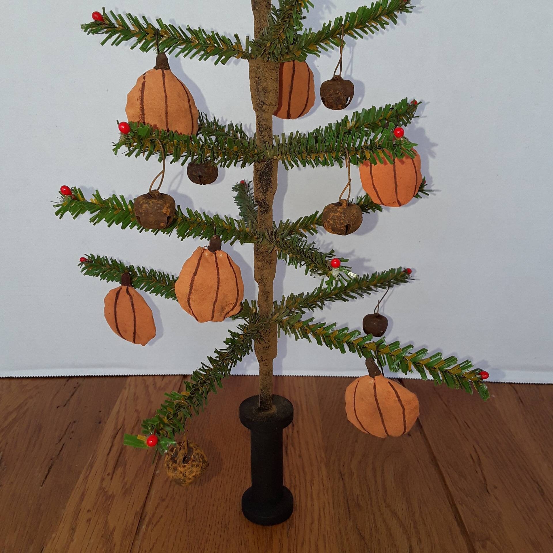 Primitive Christmas Faux Feather Tree With Red Wool Stocking | Etsy