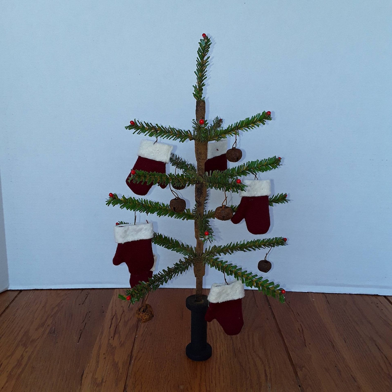 Primitive Christmas Faux Feather Tree With Red Mitten - Etsy