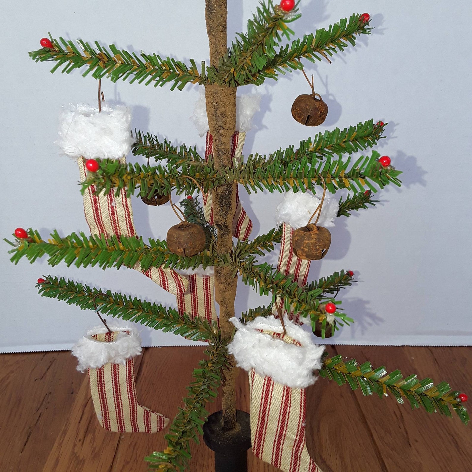 Primitive Christmas Faux Feather Tree With Red Ticking | Etsy