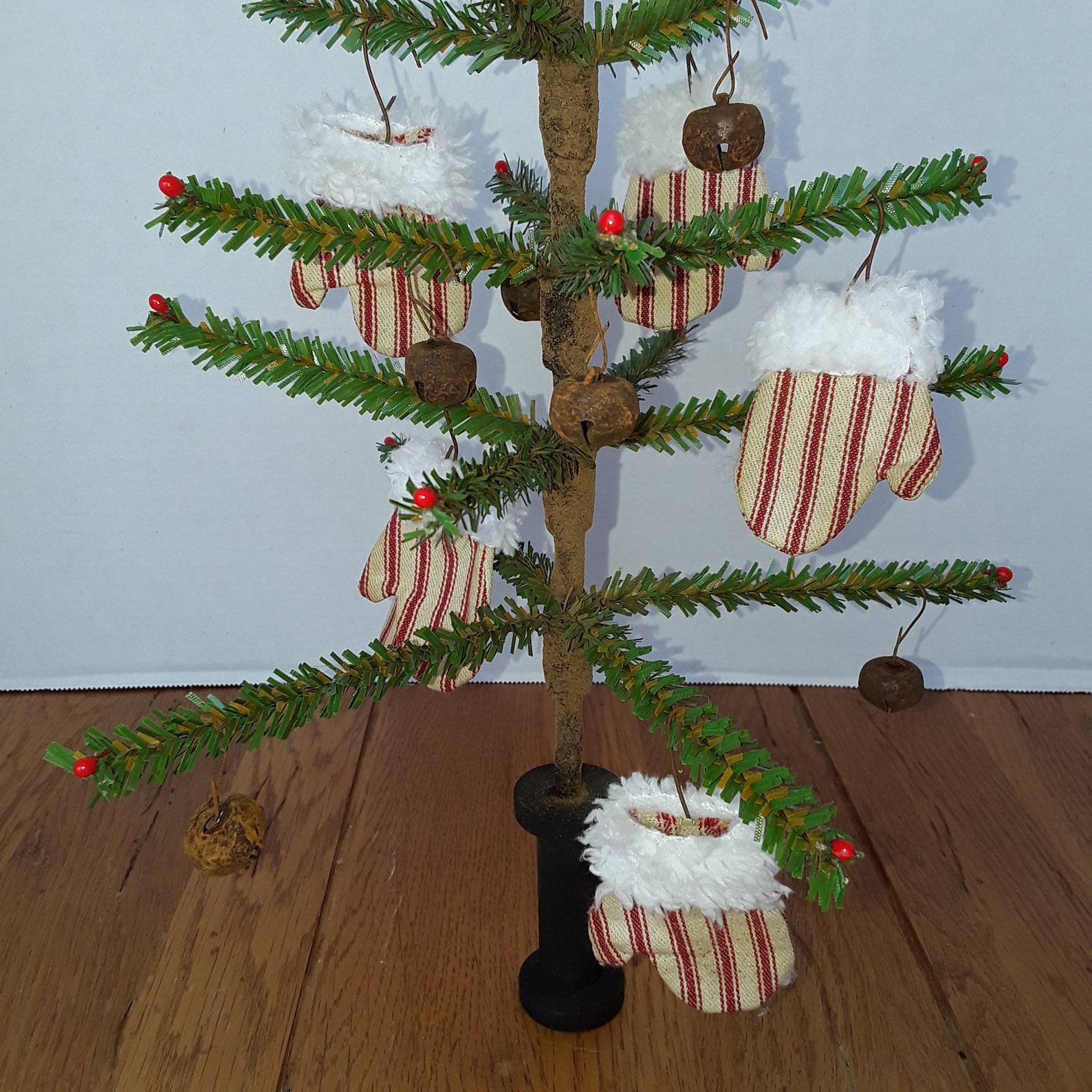 Primitive Christmas Faux Feather Tree With Red Mitten - Etsy