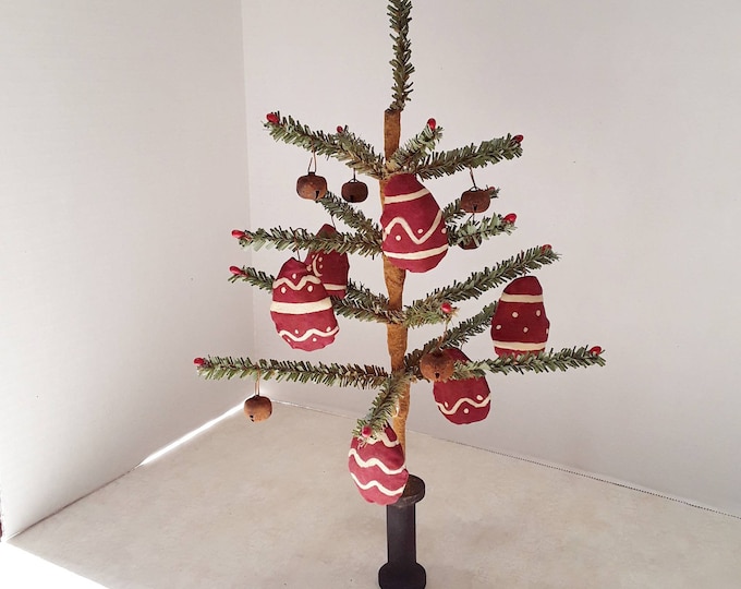 Primitive Easter Faux Feather Tree With Redware Ornaments, Primitive ...