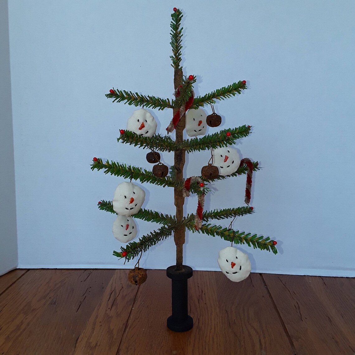 Primitive Christmas Faux Feather Tree With Snowman and Candy - Etsy