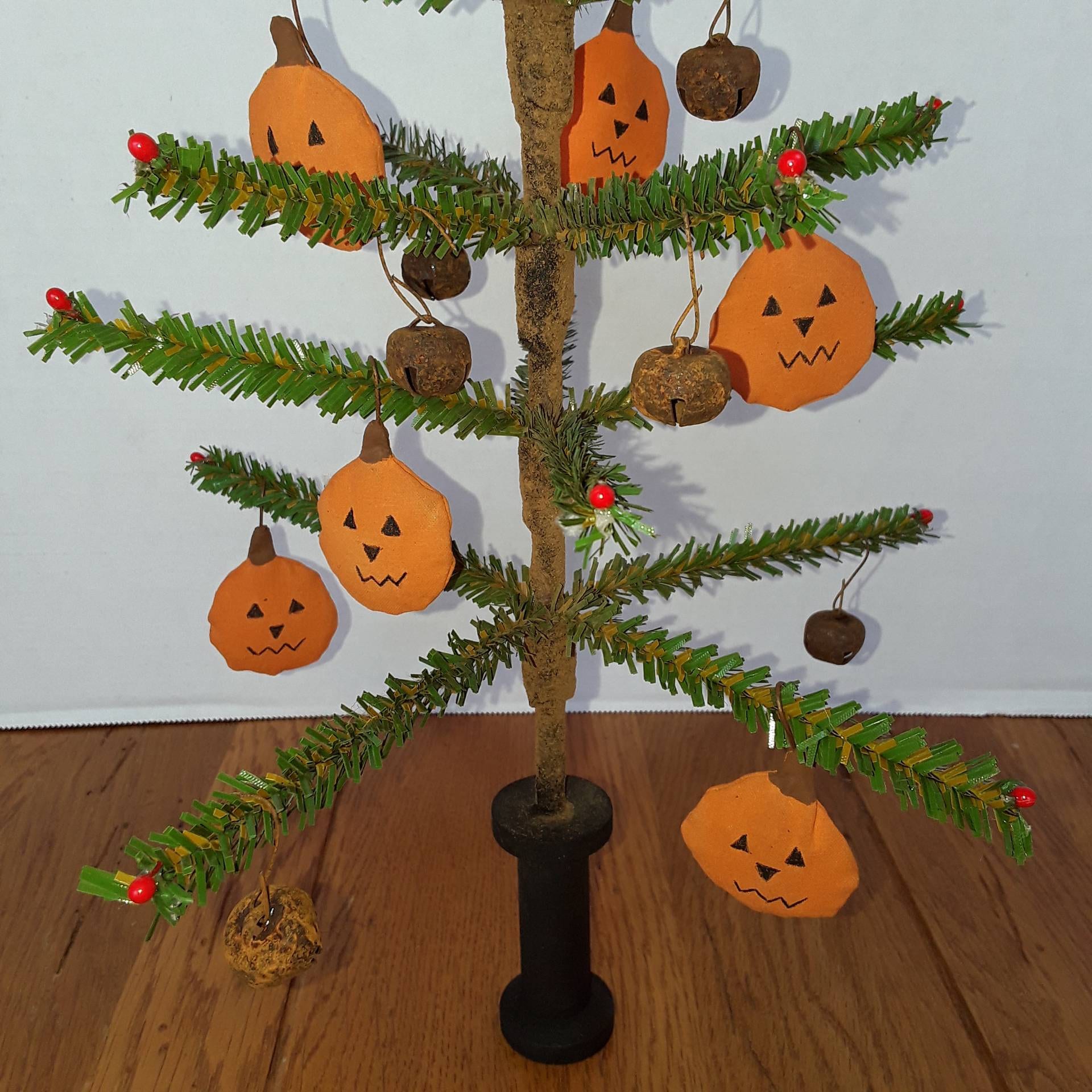 Primitive Christmas Faux Feather Tree With Red Wool Stocking | Etsy