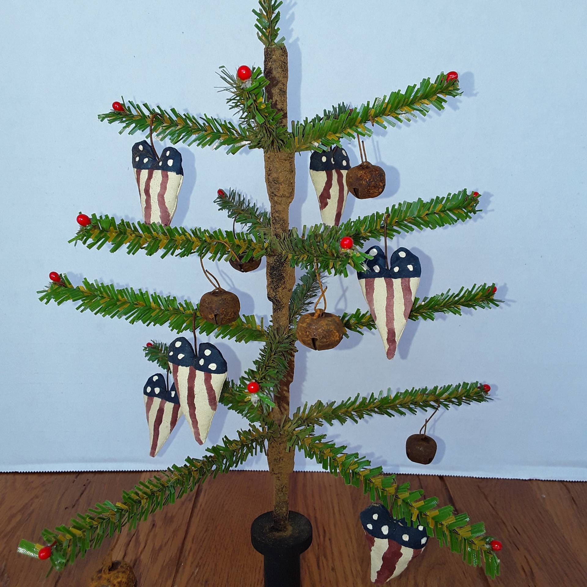 Primitive Christmas Faux Feather Tree With Red Ticking | Etsy