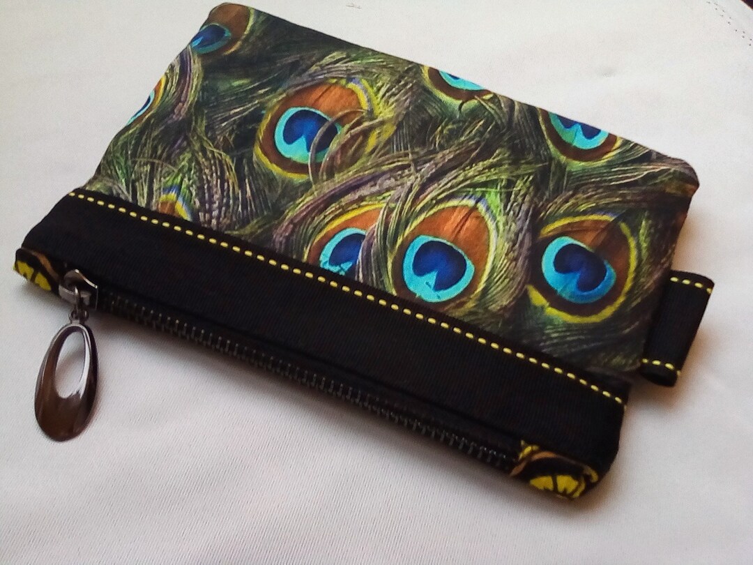 Peacock Feather Pouch Black Green and Turquoise Fabric Gift - Etsy