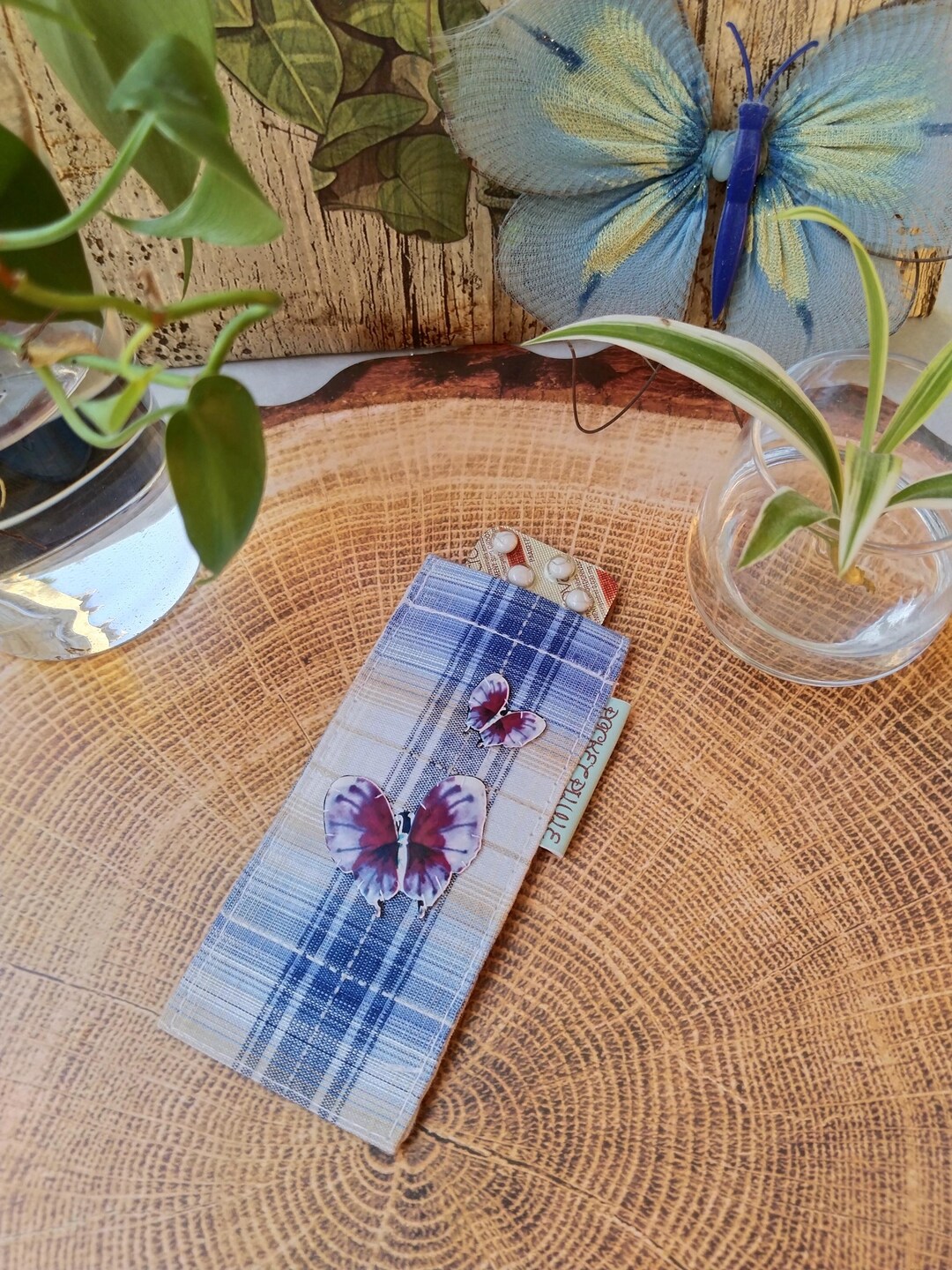 Pill Case butterflies Blue, White, Beige, Cotton, Gift Idea for Women ...
