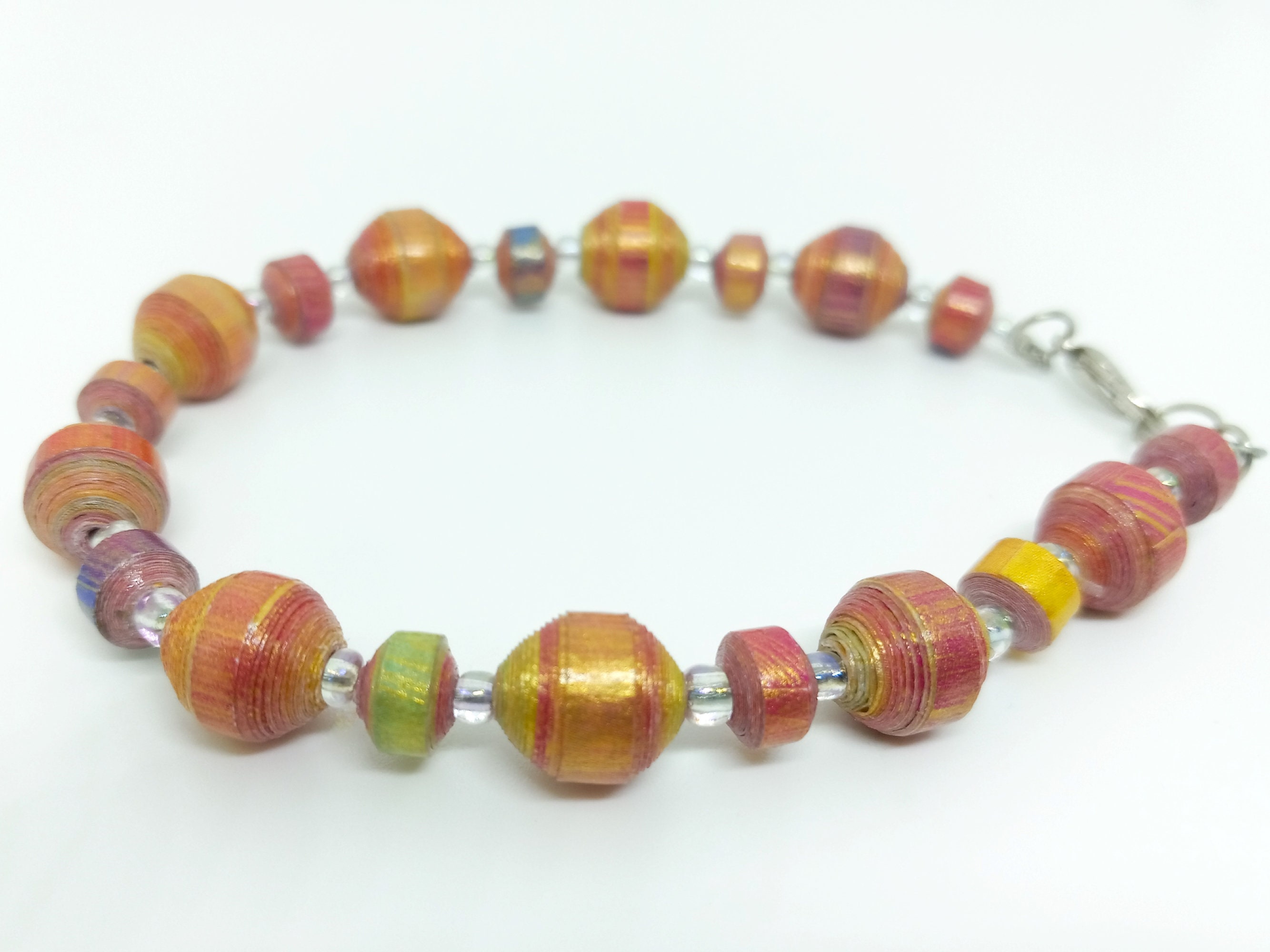 Handmade Paper Bead Bracelet; Elegant Pink Shimmer Bracelet With ...