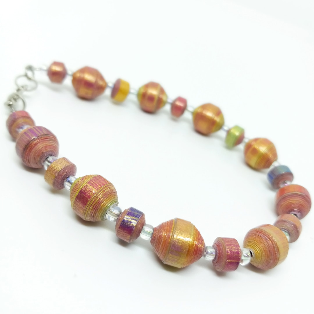 Handmade Paper Bead Bracelet Elegant Pink Shimmer Bracelet - Etsy