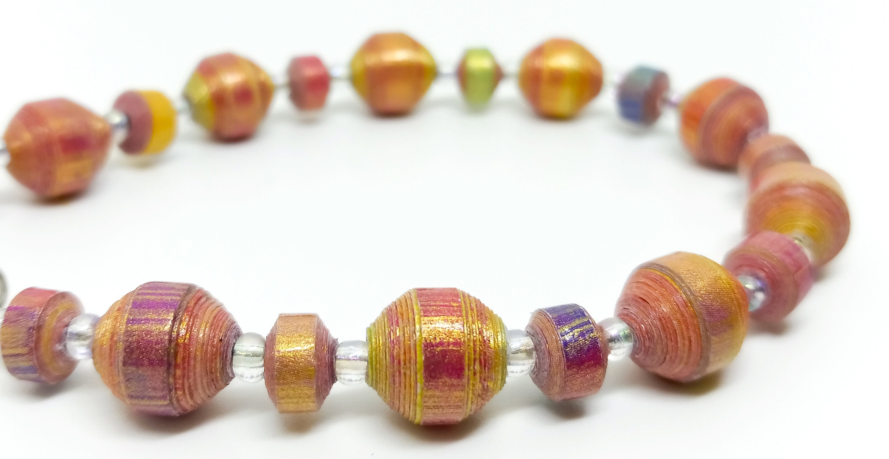 Handmade Paper Bead Bracelet; Elegant Pink Shimmer Bracelet With ...