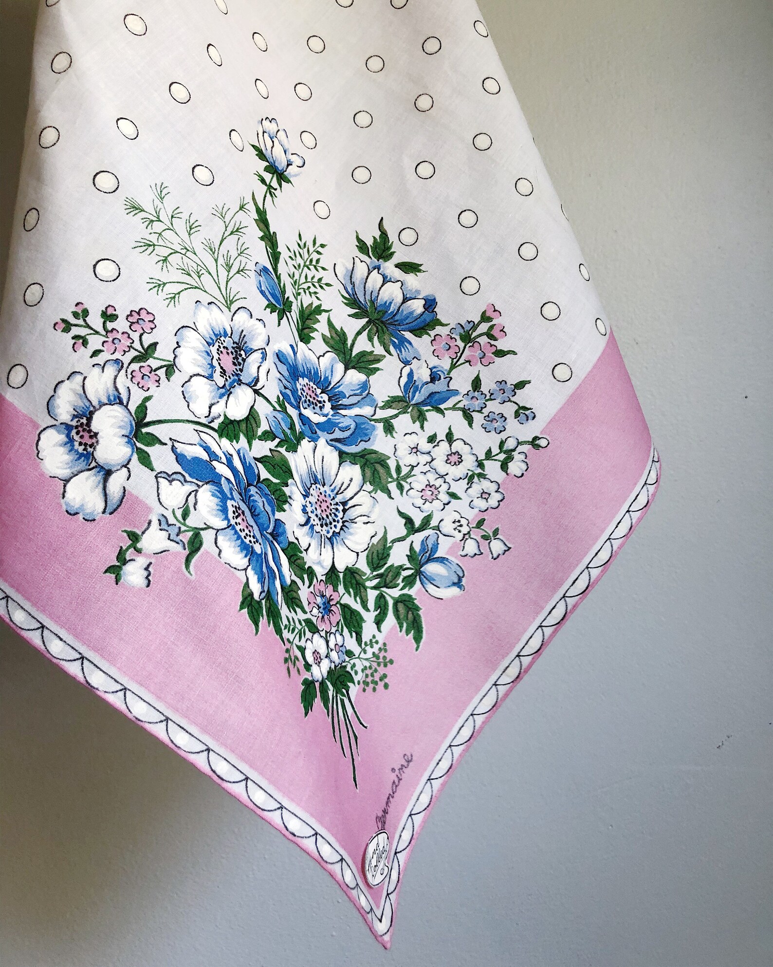 Vintage Women's Handkerchief Pink and White Floral Garden | Etsy