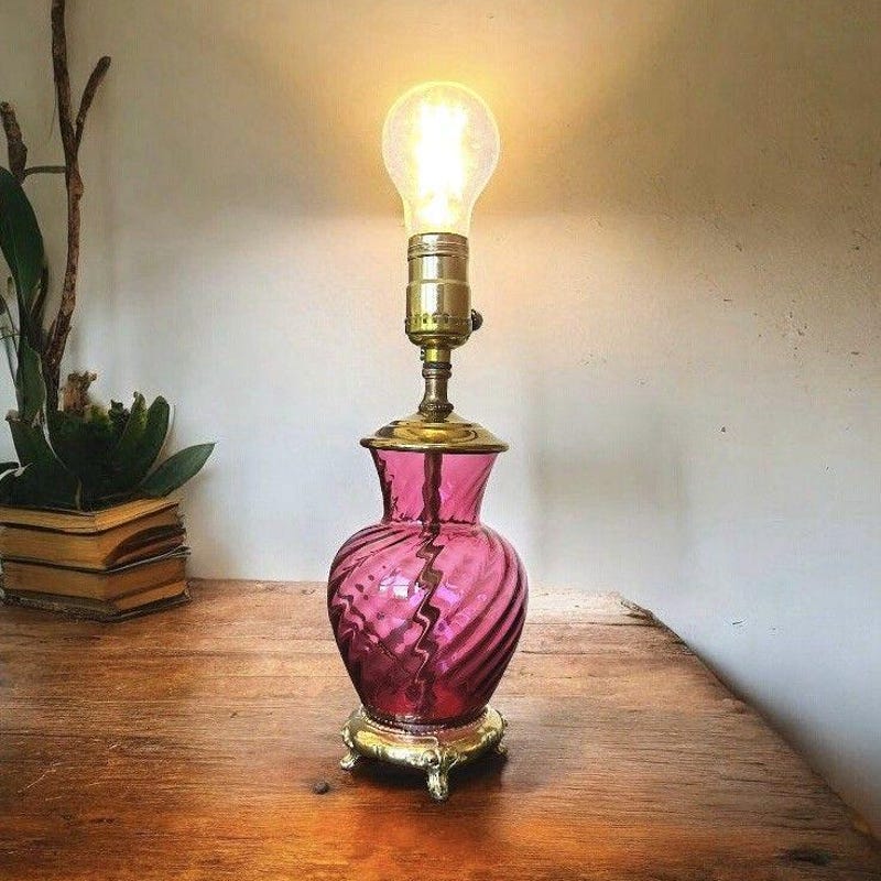 Cranberry Glass Lamp - Etsy