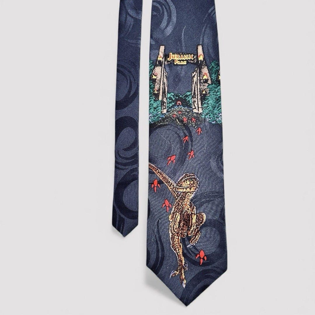 RARE 1990s Vintage Jurassic Park Tie 100% Silk USA Velociraptor Raptor ...