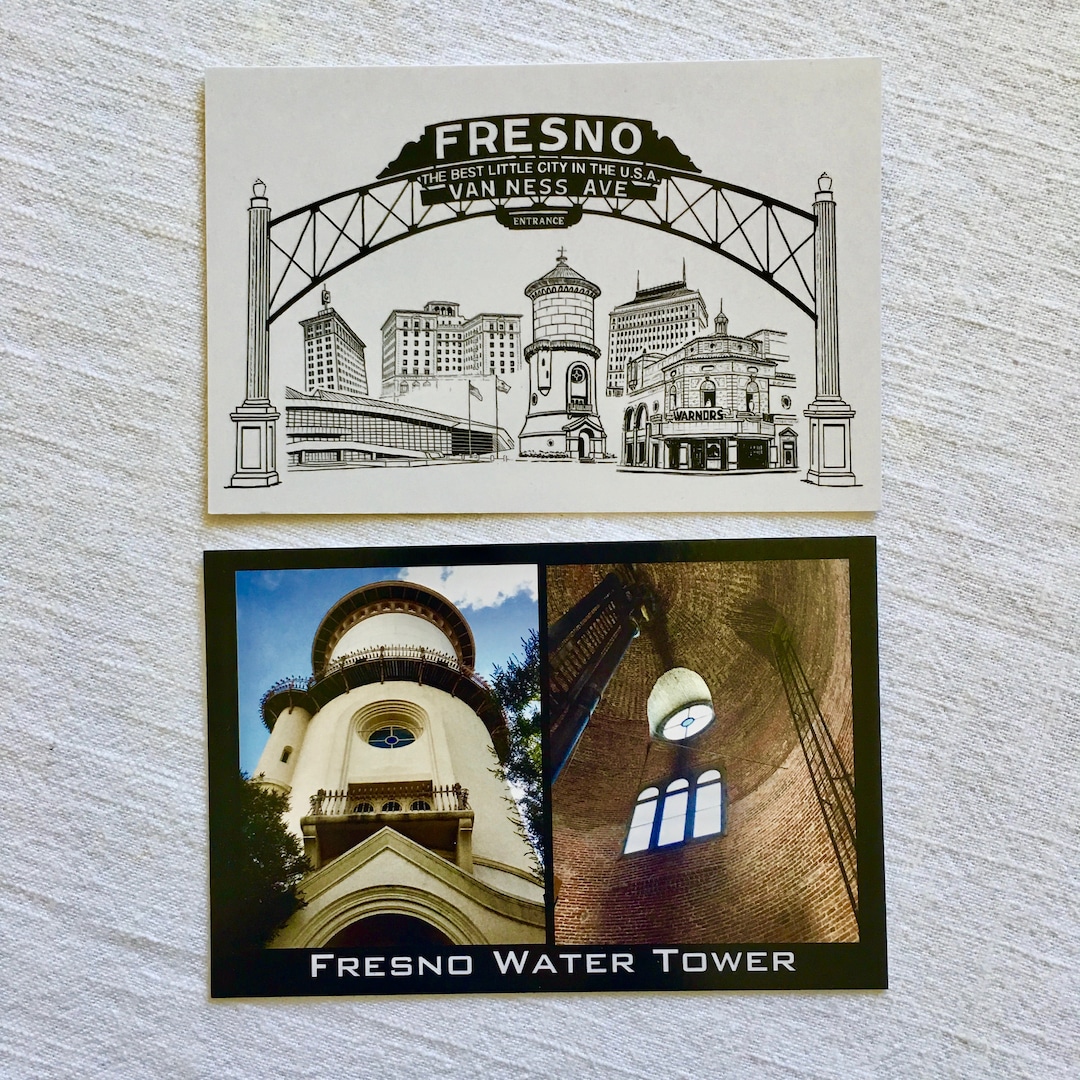 Fresno California Postcards, Van Ness Sign and Fresno Water Tower With ...