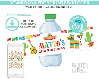 Editable Water Bottle Labels, Mexican Fiesta Water Labels, Printable ...