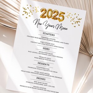 New Year Menu Template Editable, New Years Party Printables, Modern ...