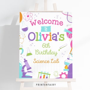 Science Birthday Party Welcome Sign, EDITABLE, Science Theme Party ...