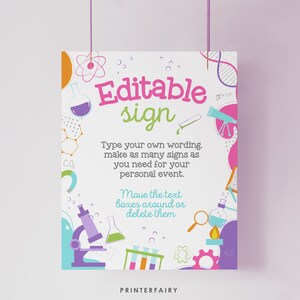 Science Birthday Party EDITABLE Sign, Science Theme Party, Science ...