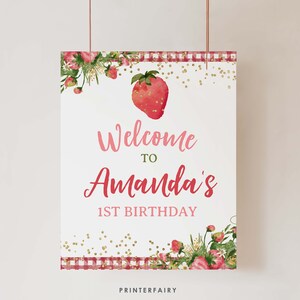 Strawberry Welcome Sign, Editable, Strawberry Sign, Fruit Birthday ...