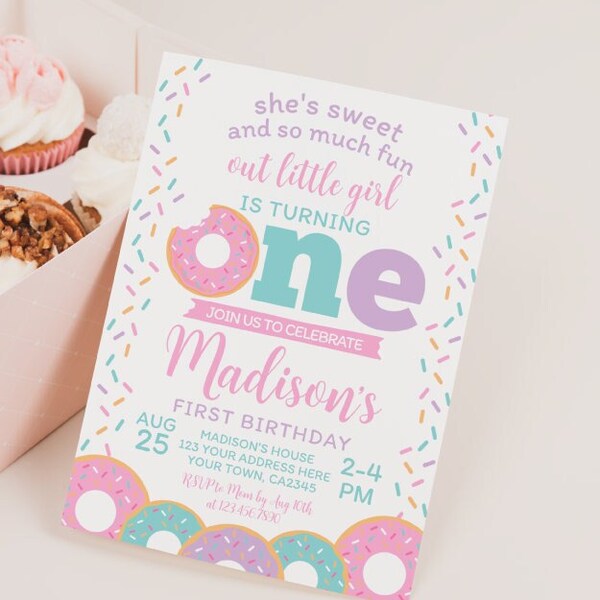 Donut First Birthday Invitation - Etsy