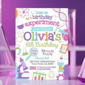 Science Birthday Party Invitation, EDITABLE, Scientifics Party, Girls ...