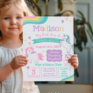 Back to School Unicorn Sign, First Day of School Editable Board, First ...
