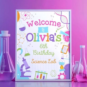 Science Birthday Party Welcome Sign, EDITABLE, Science Theme Party ...
