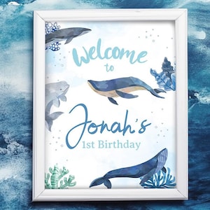 Whale Birthday Welcome Sign, Under the Sea Party (editable Printable ...