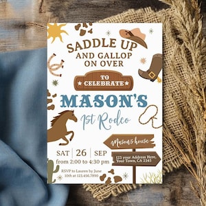 Rodeo First Birthday Invitation, EDITABLE, Cowboy Birthday Party ...