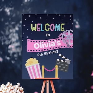 Movie Party Welcome Sign Template, Editable Movie Night Birthday Party ...