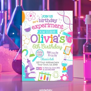 Science Birthday Party Invitation, EDITABLE, Scientifics Party, Girls ...