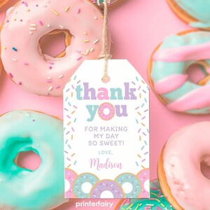 Donut Printable Favor Tags, EDITABLE Donut Gift Tags, Donut Birthday ...