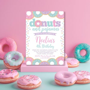 Donuts and Pajamas Birthday Invitation, Editable Donut Party Invite ...